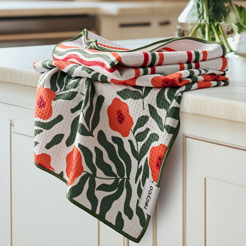 Poppy Waves Waffle Kitchen Towel - 2 Pack – Recyco Living LLC